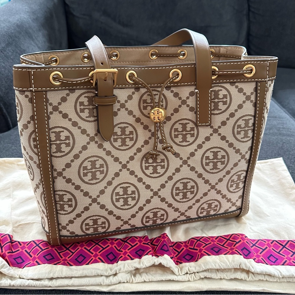 Tory Burch T Monogram Jacquard Small Tote - Hazelnut - Gem